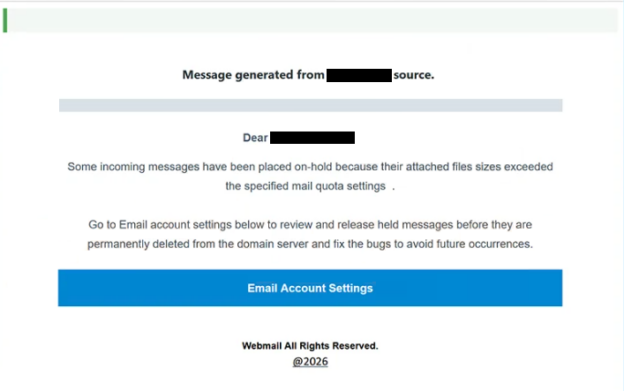 Remove “Some incoming messages have been placed on-hold” phishing email